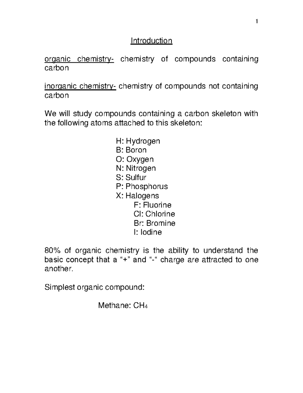 Section 1 notes - Introduction organic carbon chemistry- chemistry of ...