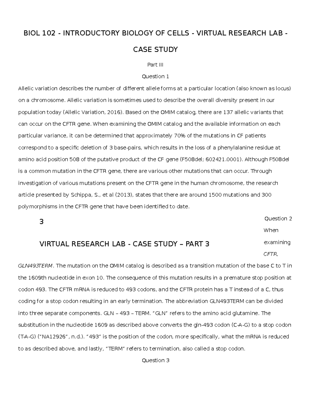 BIOL 102 - Case Study - Part 3 - BIOL 102 - INTRODUCTORY BIOLOGY OF ...