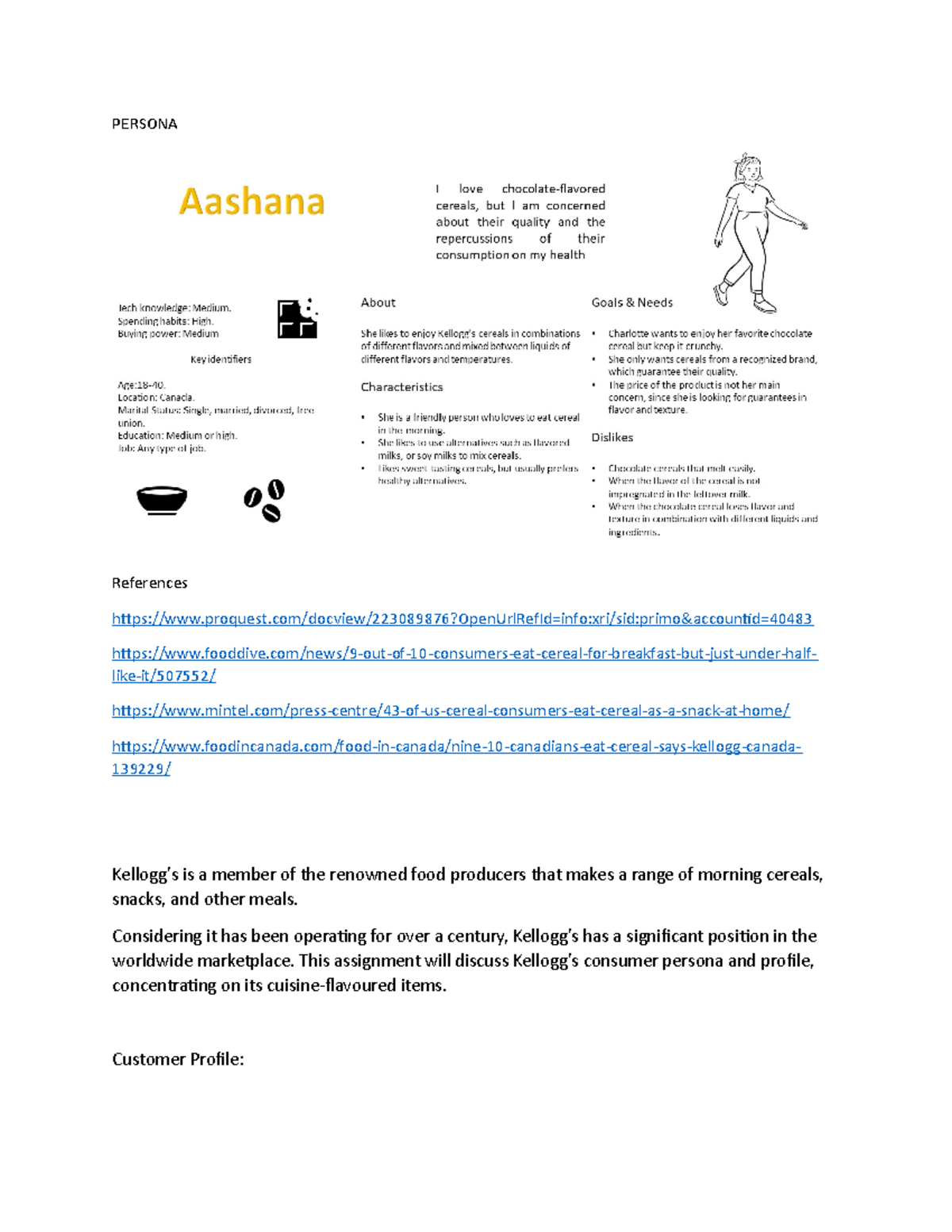 Kellogg's Chocolate persona - PERSONA References - Studocu