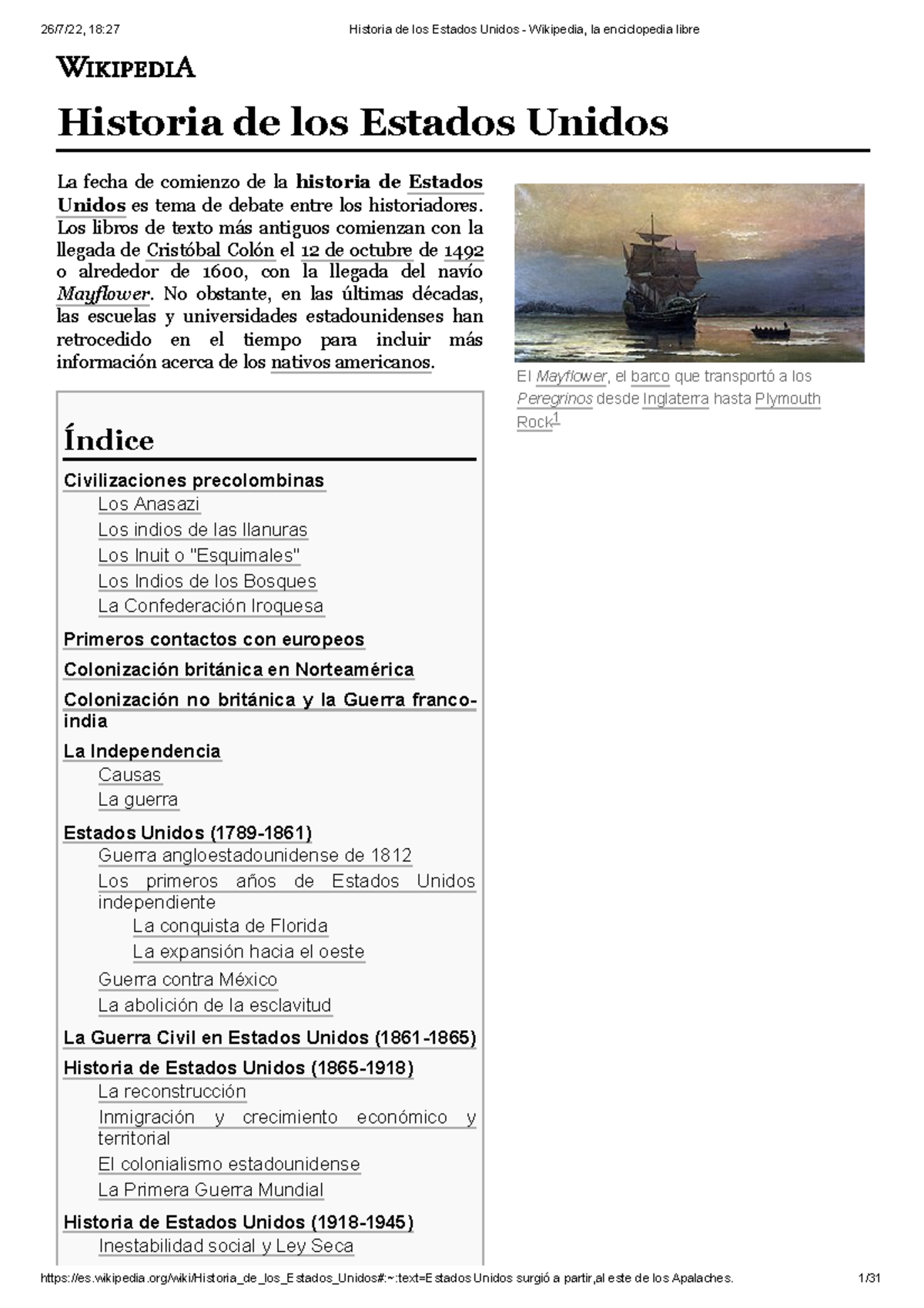 Historia de los Estados Unidos - Wikipedia, la enciclopedia libre - El ...