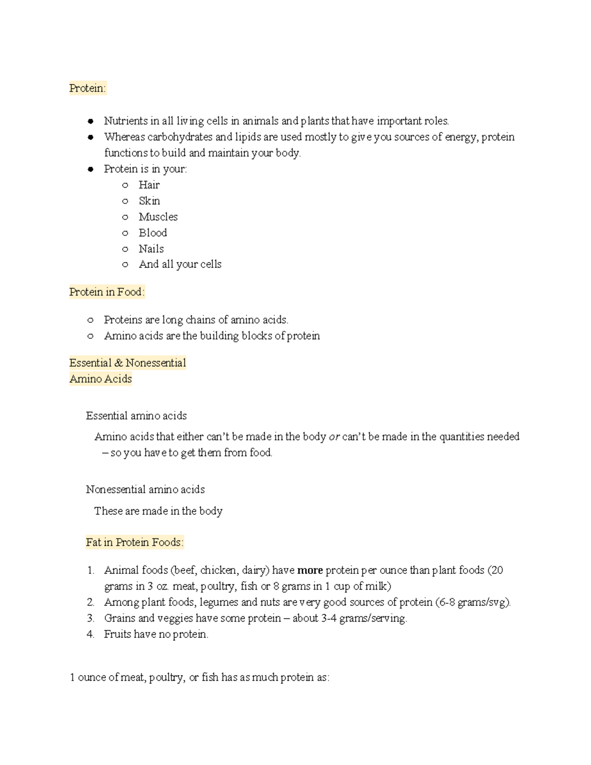 Nutrition (chapter 5 & 6) - Protein: Nutrients in all living cells in ...