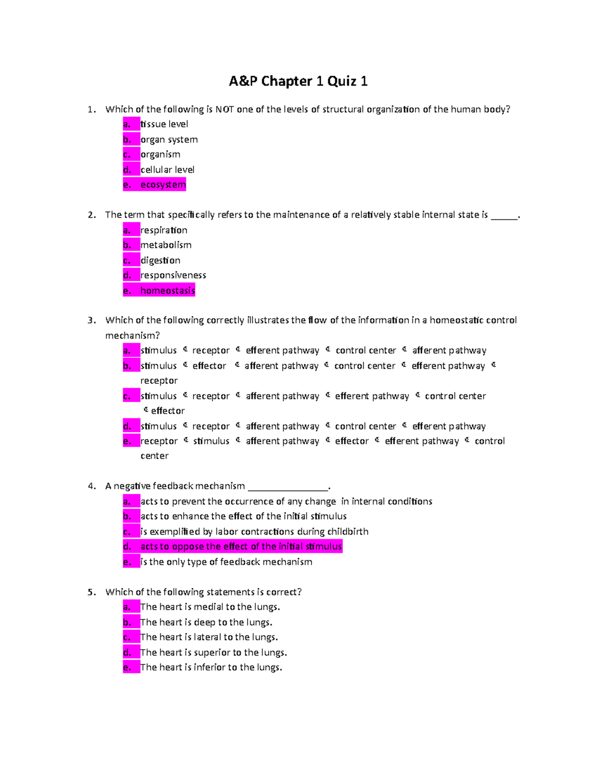 An P Ch1 Quiz 1 - practice materials - A&P Chapter 1 Quiz 1 Which of ...