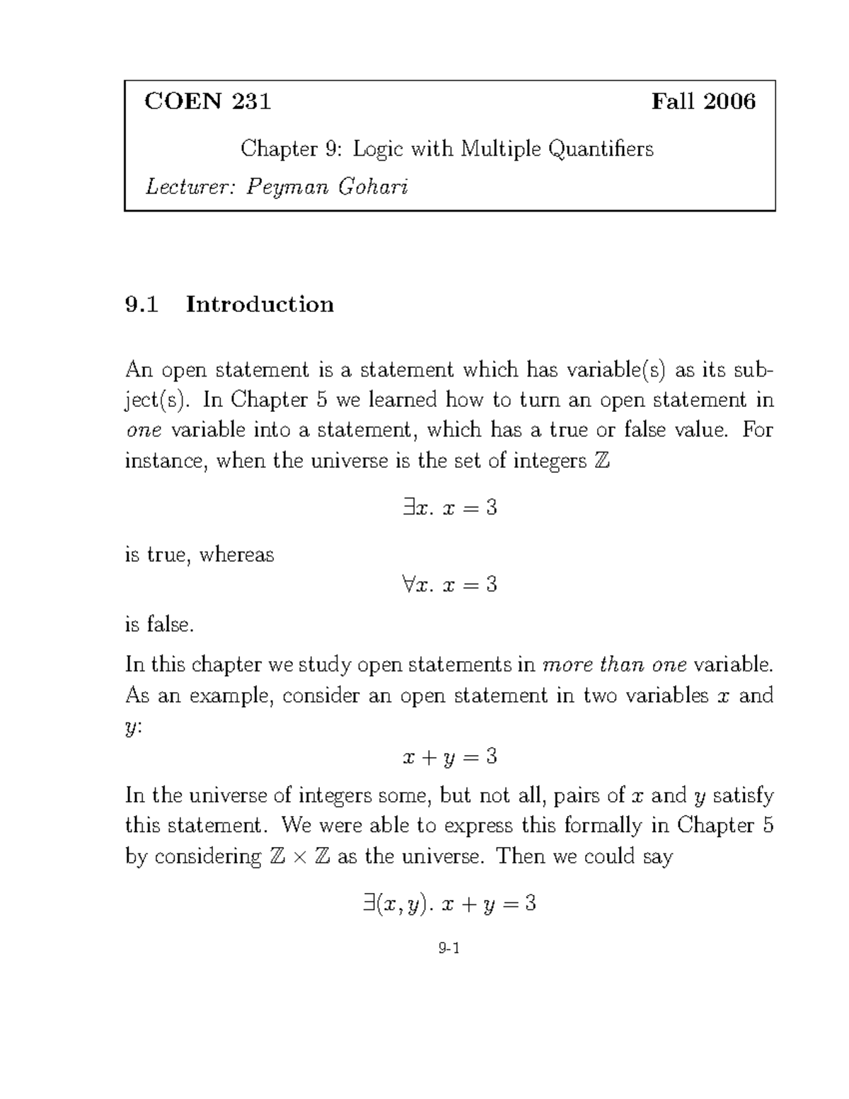 9l - COEN 231 chapter 9l - COEN 231 Fall 2006 Chapter 9: Logic with ...