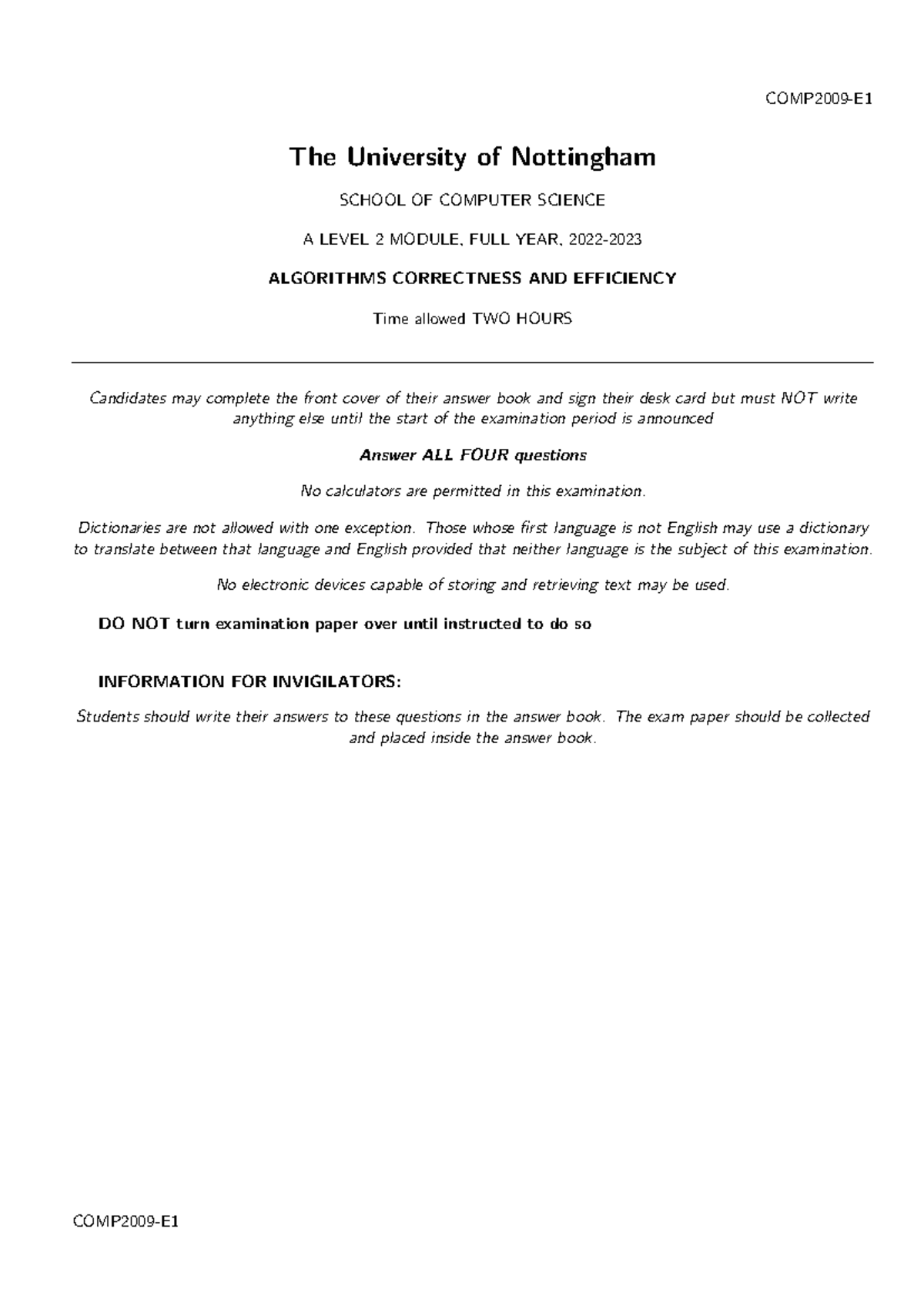 COMP2009 2022-2023 - The University of Nottingham SCHOOL OF COMPUTER ...