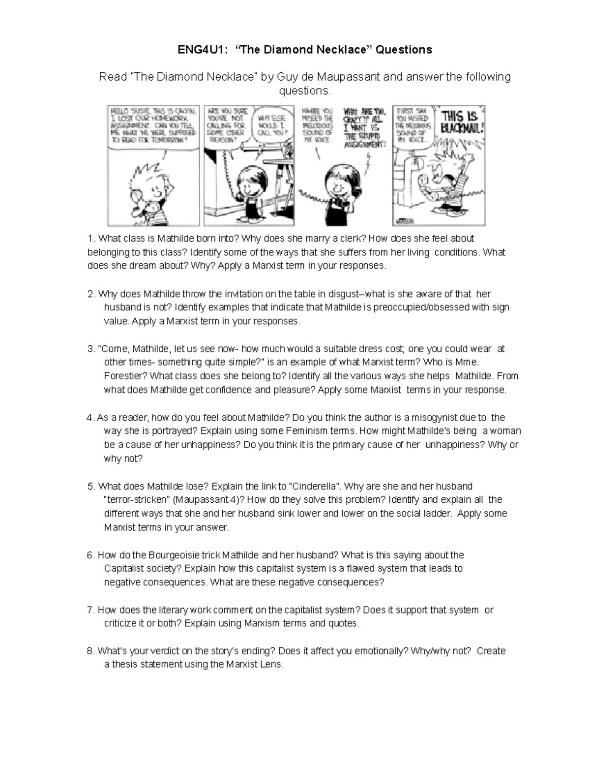 Copy of ENG4U1 - Literary Theory - Marxism - The Diamond Necklace ...