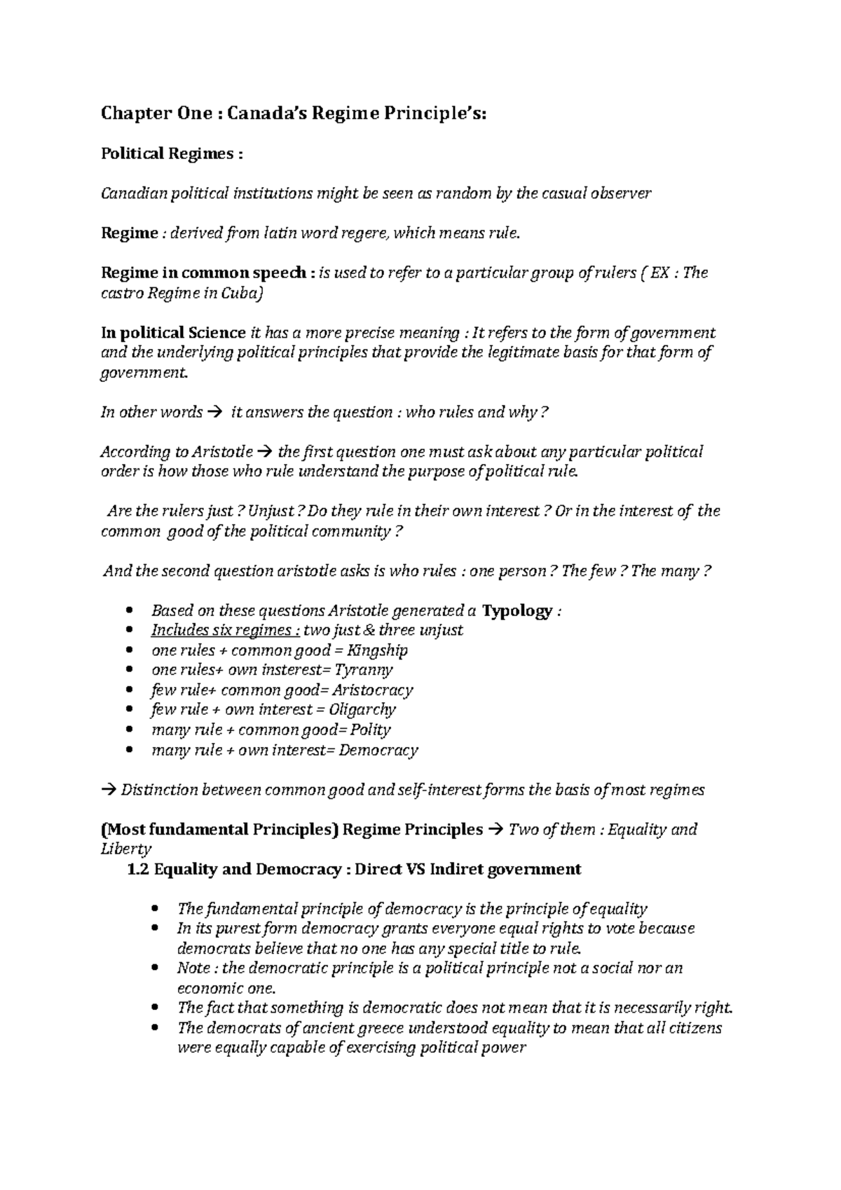 Poli 204 Notes chap 1 & 2 The Canadian Regime - Chapter One : Canada’s ...