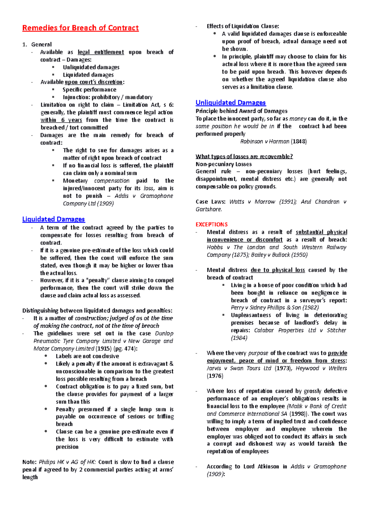 (Lesson 11) Chapter 18 - Remedies for Breach of Contract - Remedies for ...