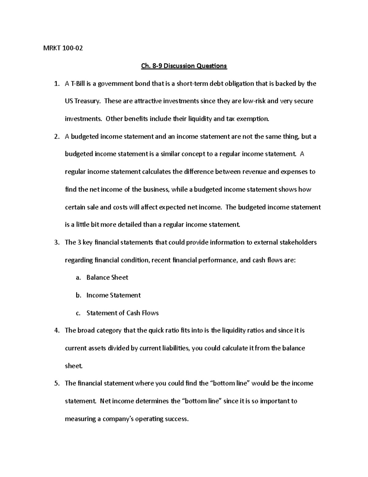 Ch. 8-9 Discussion Questions - MRKT 100- Ch. 8-9 Discussion Questions A ...