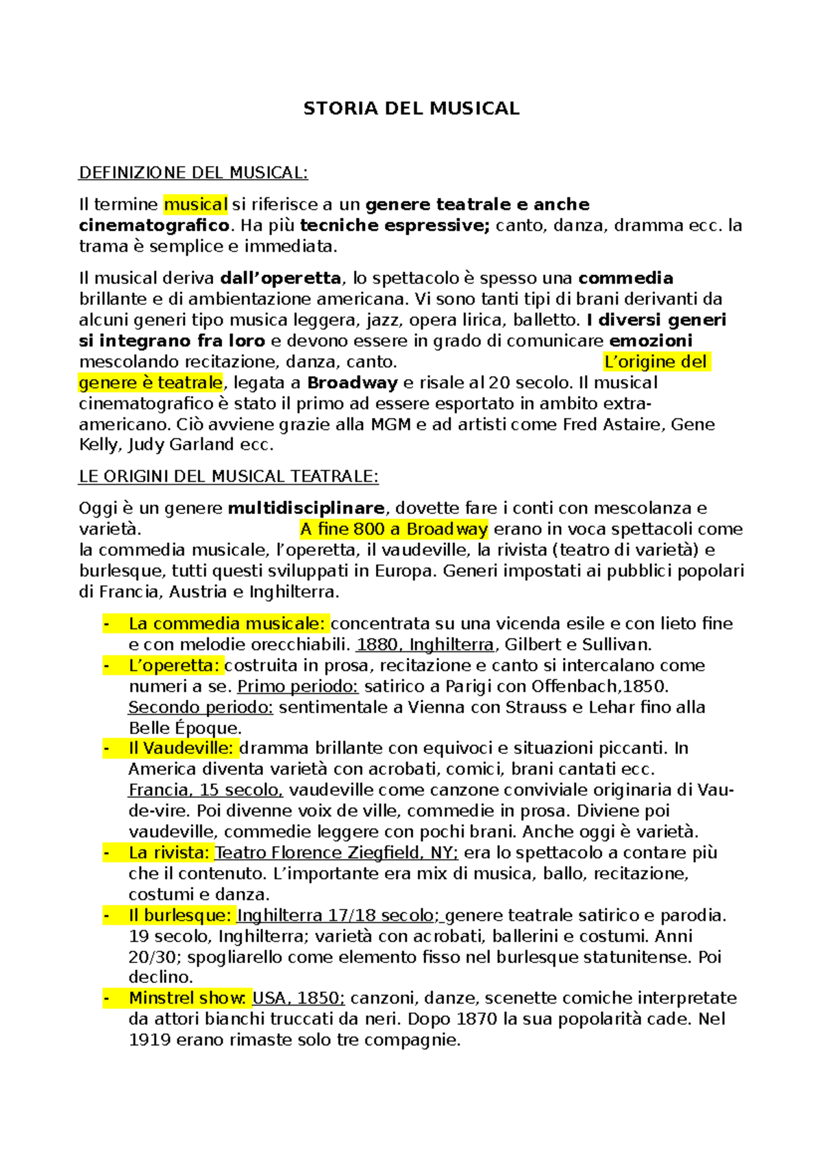 storia del musical - STORIA DEL MUSICAL DEFINIZIONE DEL MUSICAL: Il ...