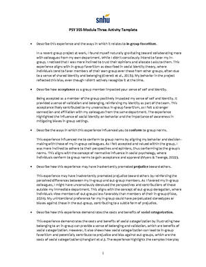 PSY 355 Module Four Activity - PSY 355 Module Four Activity Social ...