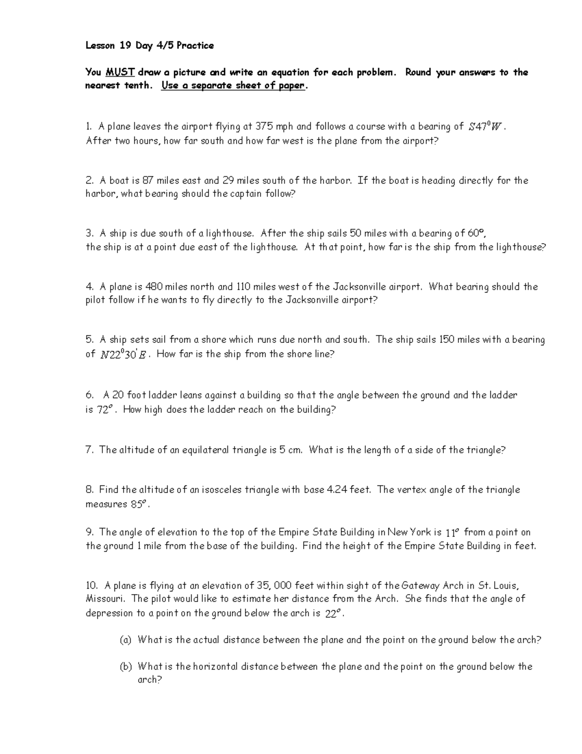 Lesson 19 Day4 5 Practice - Lesson 19 Day 4/5 Practice You MUST draw a ...