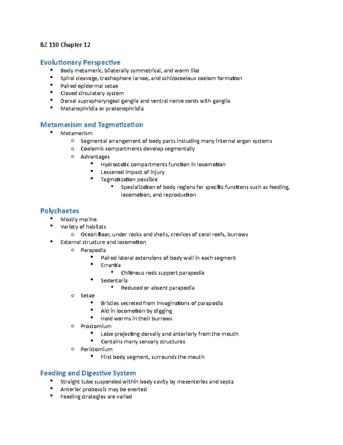 BZ 110 Chapter 12 - Animal Biology - BZ 110 Chapter 12 Evolutionary ...