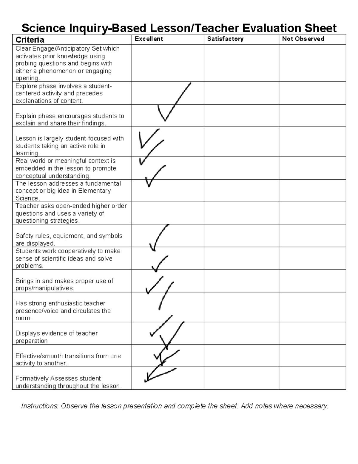 Suleyka Evaluation Sheet - Science Inquiry-Based Lesson/Teacher ...
