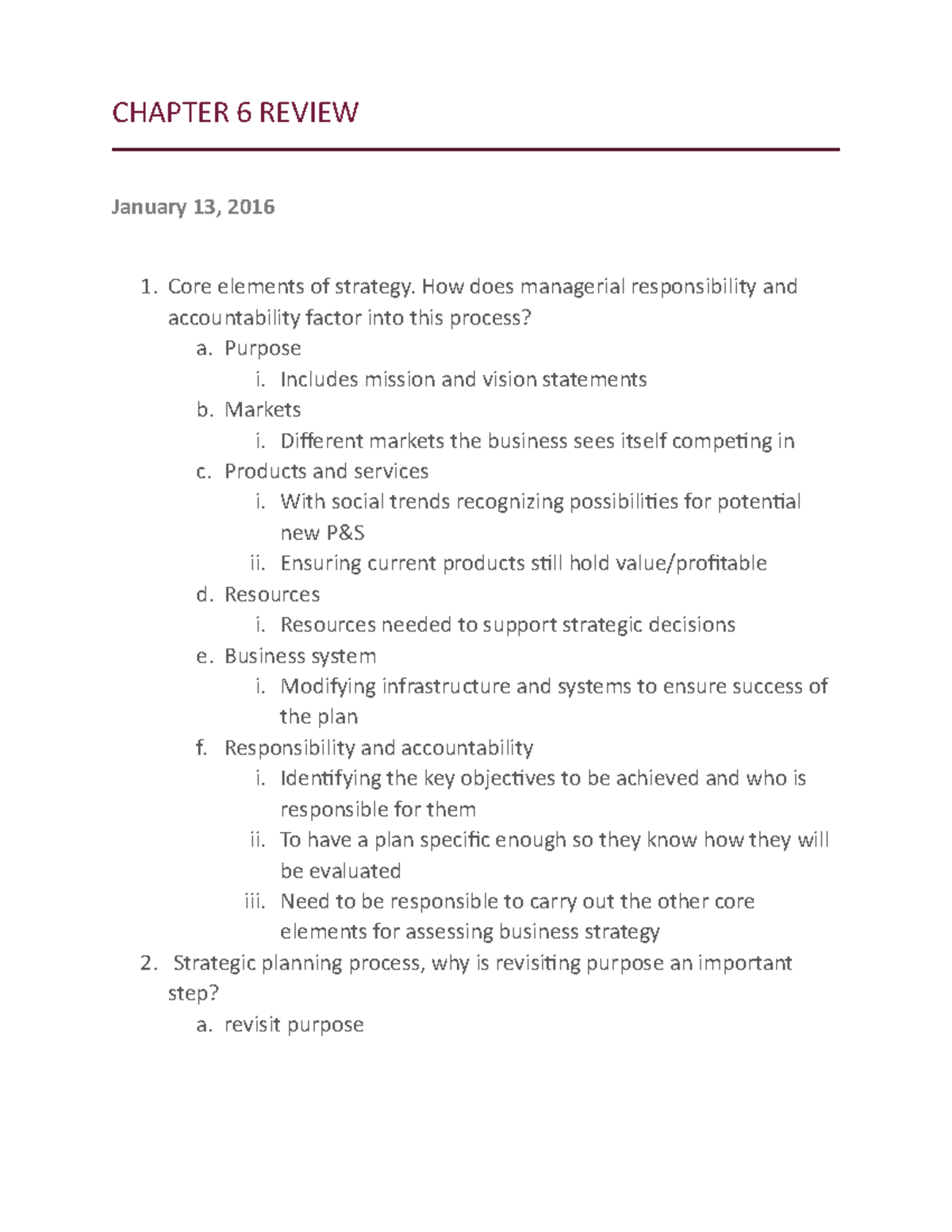 Chapter 6 Review - CHAPTER 6 REVIEW January 13, 2016 1. Core elements ...