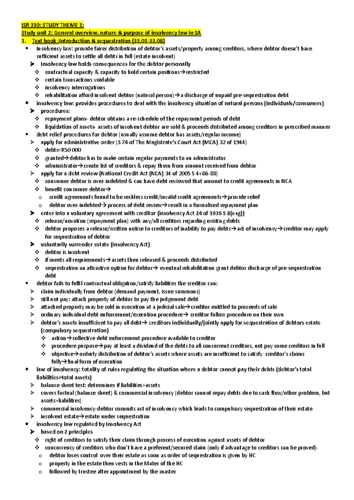 Theme 1 summary - ISR 310: STUDY THEME 1: Study unit 2: General ...