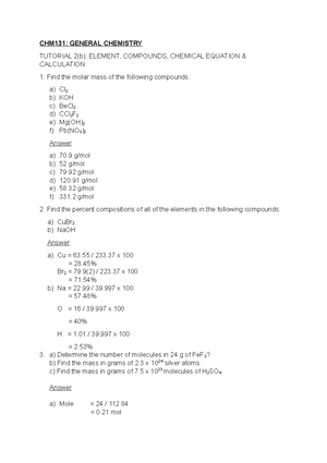 CHM 131 Tutorial 3 2020 / 2021 - CHM GENERAL CHEMISTRY TUTORIAL 3: THE ...