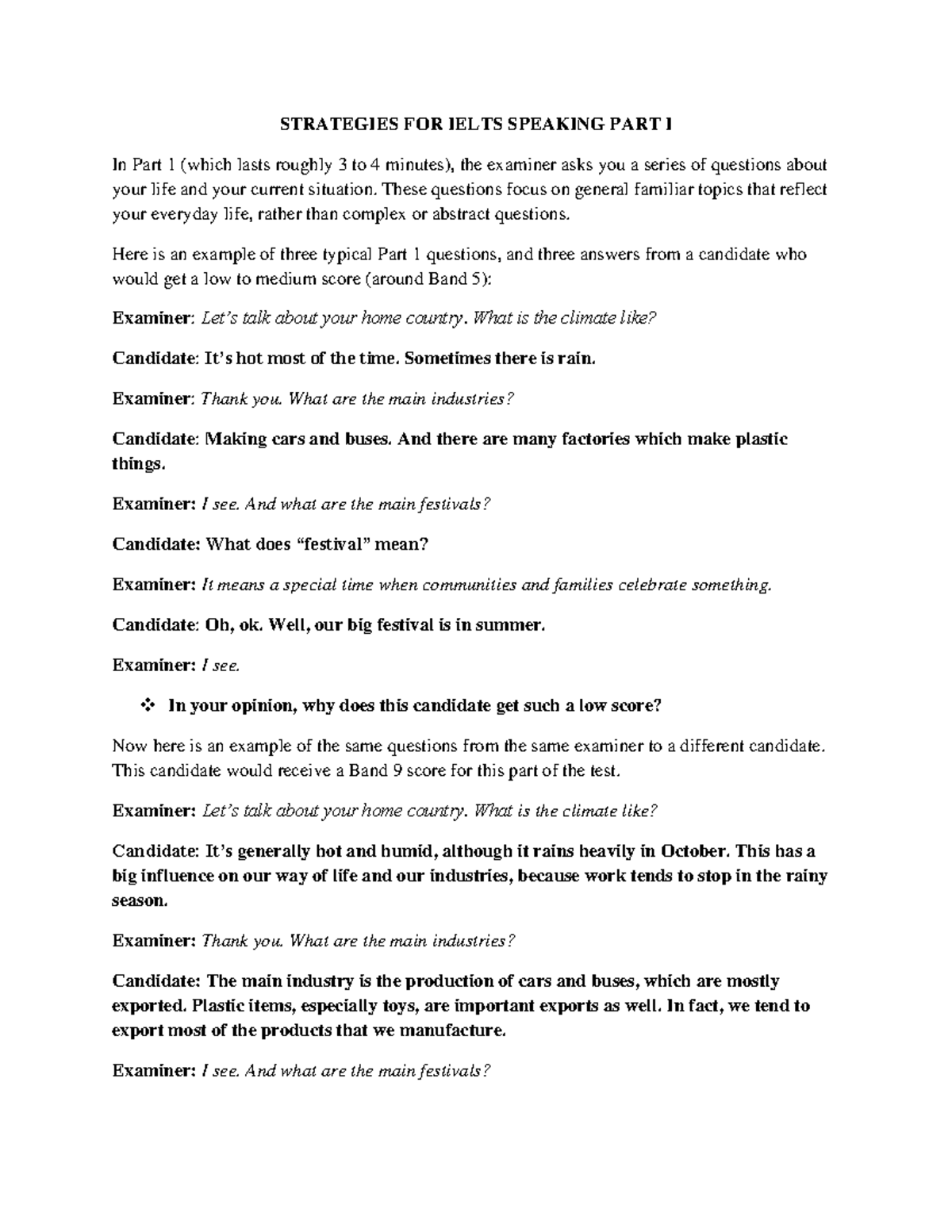 Strategies FOR PART 1 OF THE Speaking TEST - STRATEGIES FOR IELTS ...