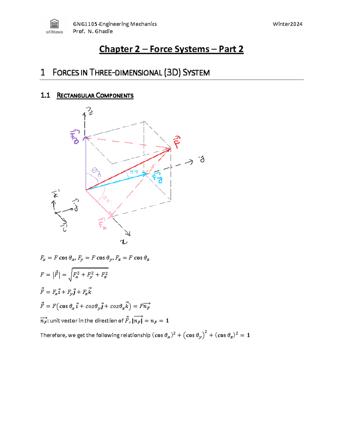 Chapter 2 - Force Systems - Part 2 - Prof. N. Ghadie Chapter 2 – Force ...