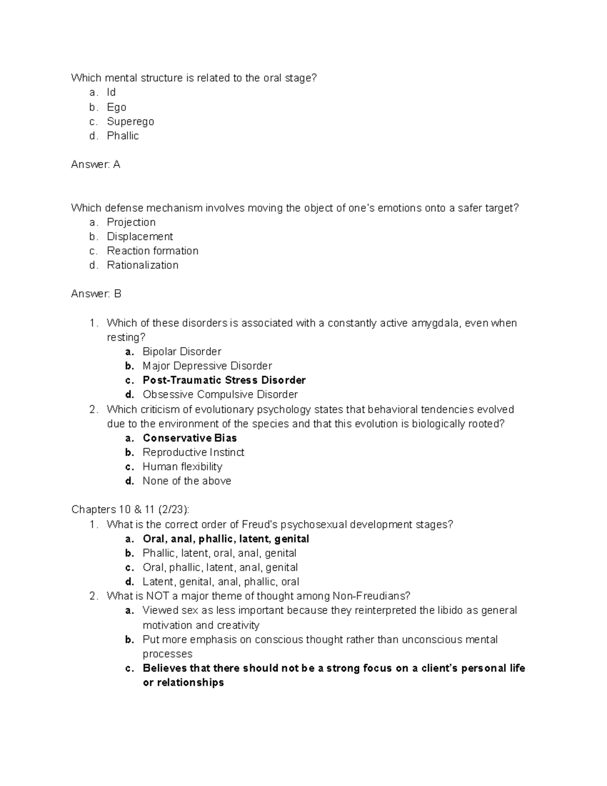 Chs 10 + 11 Questions - psych - Which mental structure is related to ...