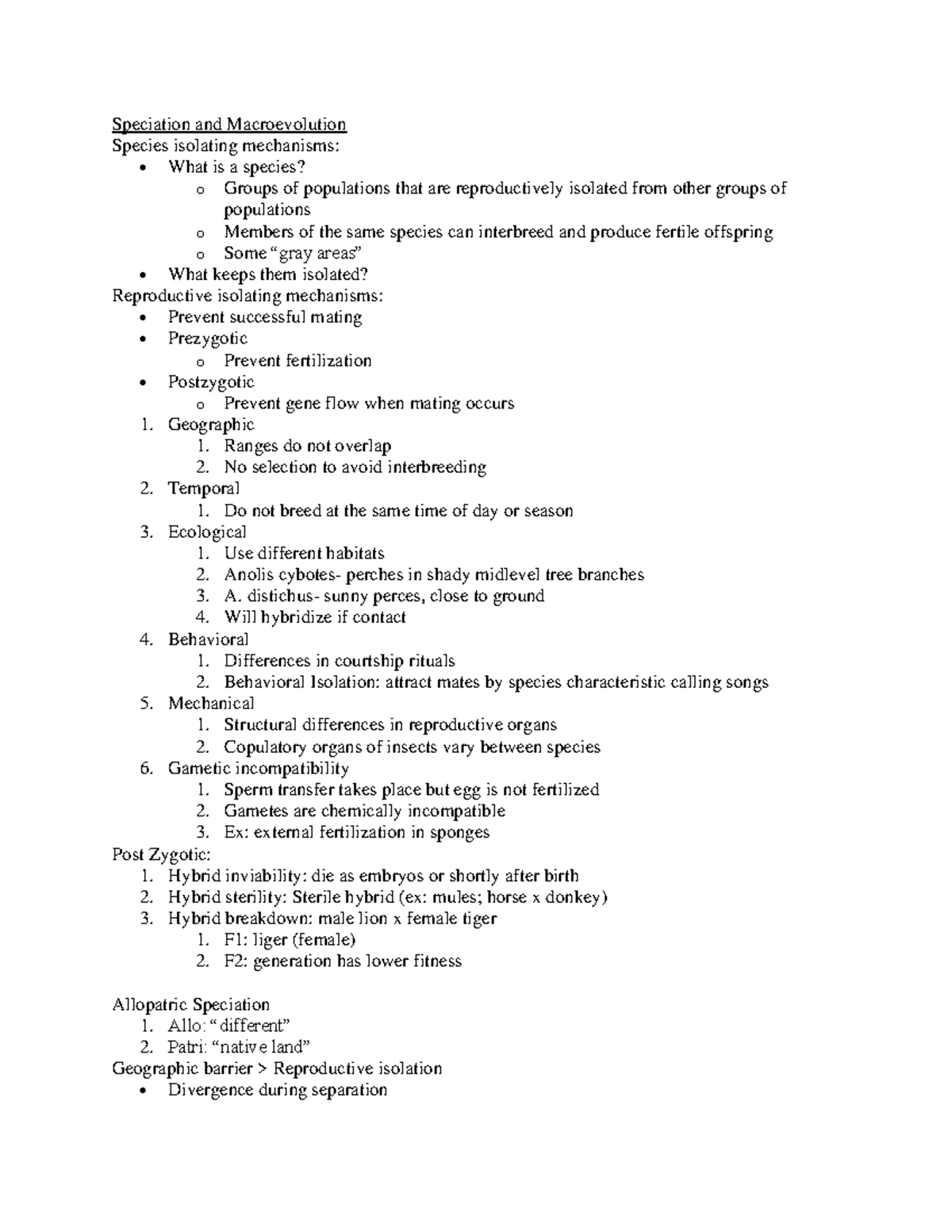 Speciation and Macroevolution - Speciation and Macroevolution Species isolating mechanisms ...