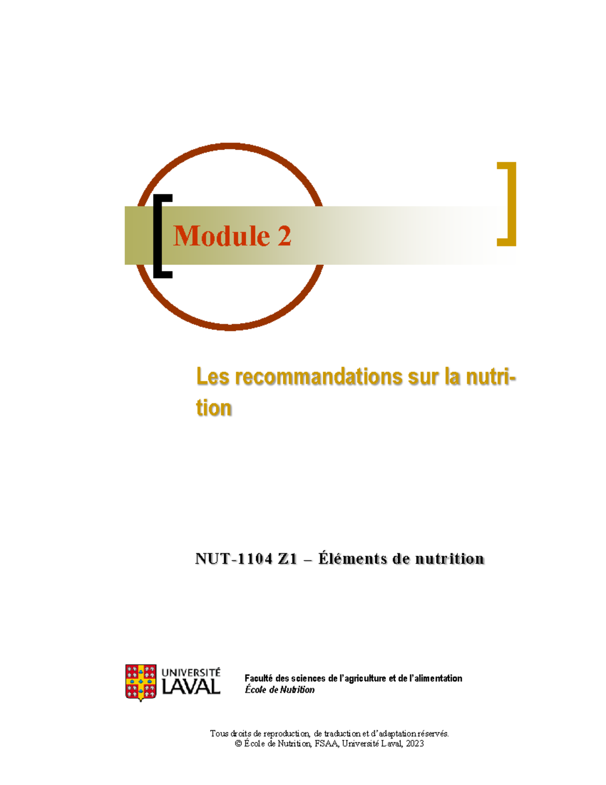 Module 2 Nutrition - Tous droits de reproduction, de traduction et d ...