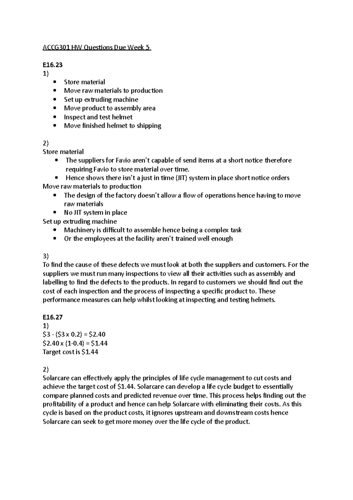 ACCG301 Wk 4 Homework - ACCG301 HW Questions Due Week 5 E16. 1) Store ...