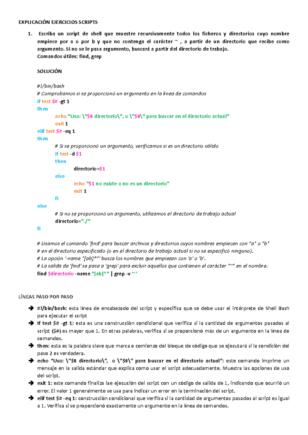 Scripts Explicaciones y Ejercicios - EXPLICACIÓN EJERCICIOS SCRIPTS Escriba un script de shell ...