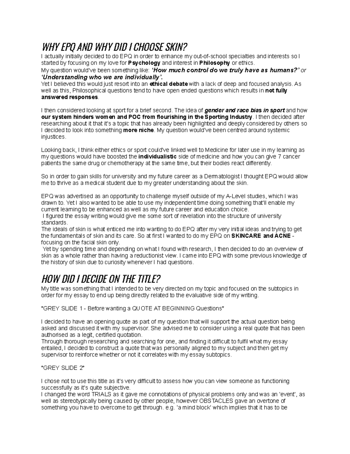 EPQ Presentation Notes on Skin and Its Importance - WHY EPQ AND WHY DID ...