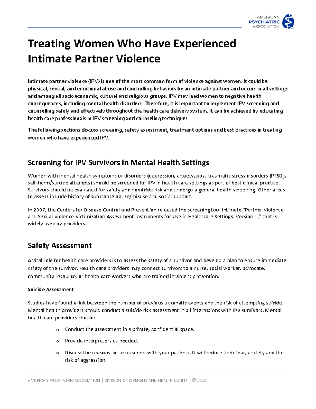 APA Guide to IPV Among Women - Treating Women Who Have Experienced ...