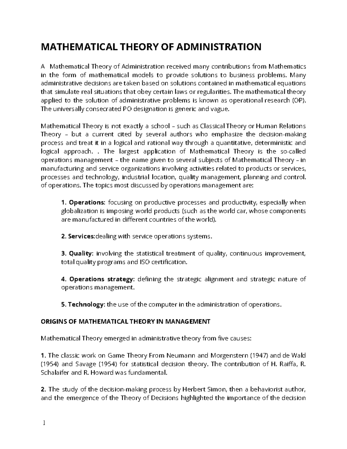 Mathematical theory of management. - MATHEMATICAL THEORY OF ...