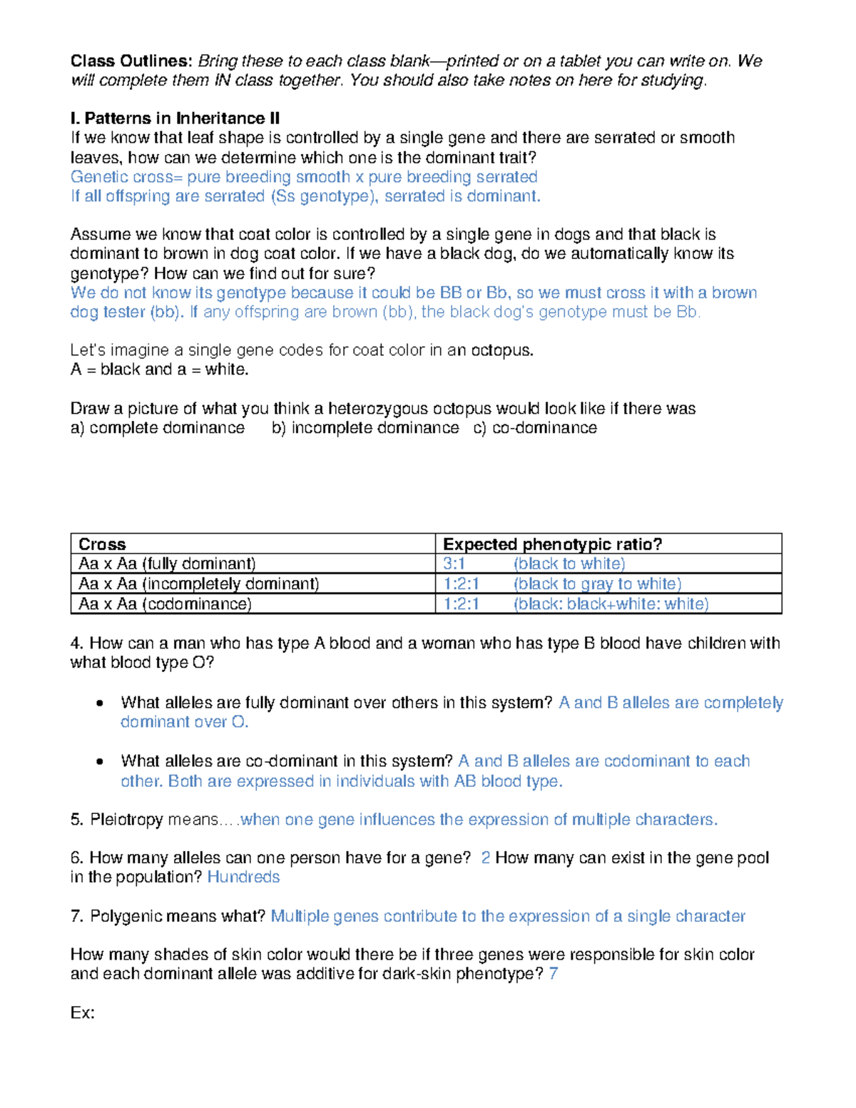 Lesson 12 Class Outline Biology 101 Class Outlines Bring These To Each Class Blank—printed Or