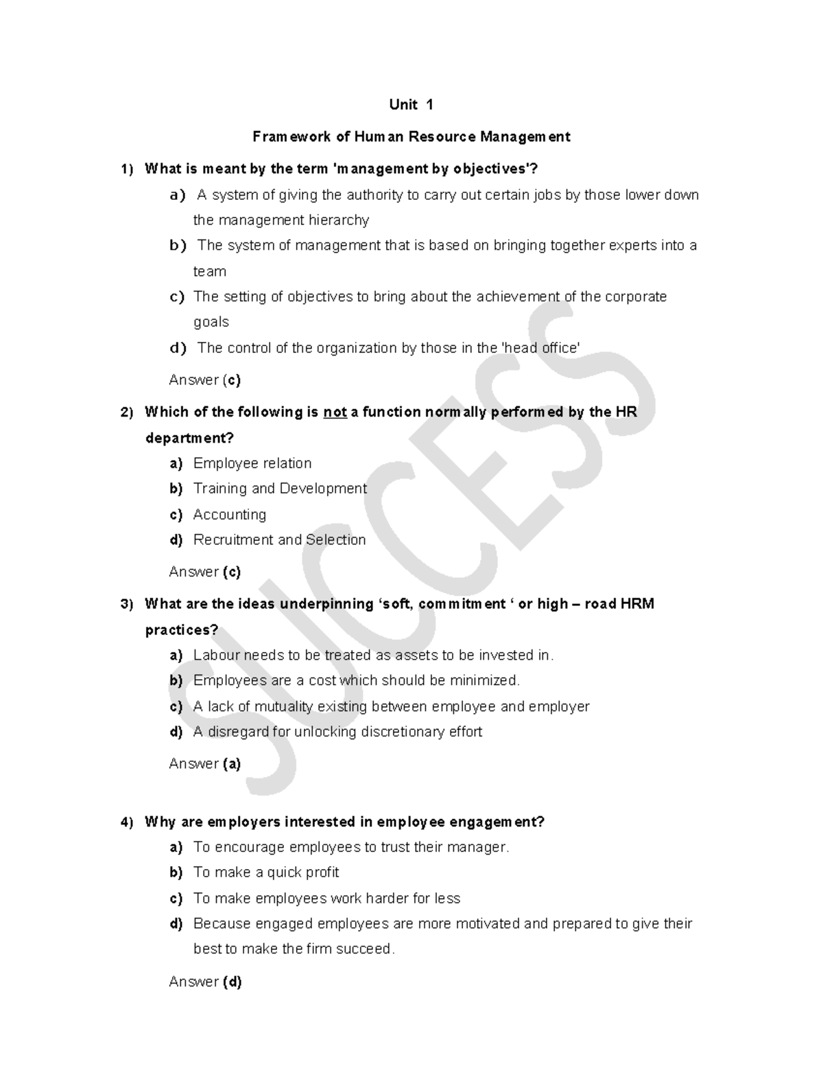 HRM MCQ - Well-posed learning problems - Unit 1 Framework of Human ...