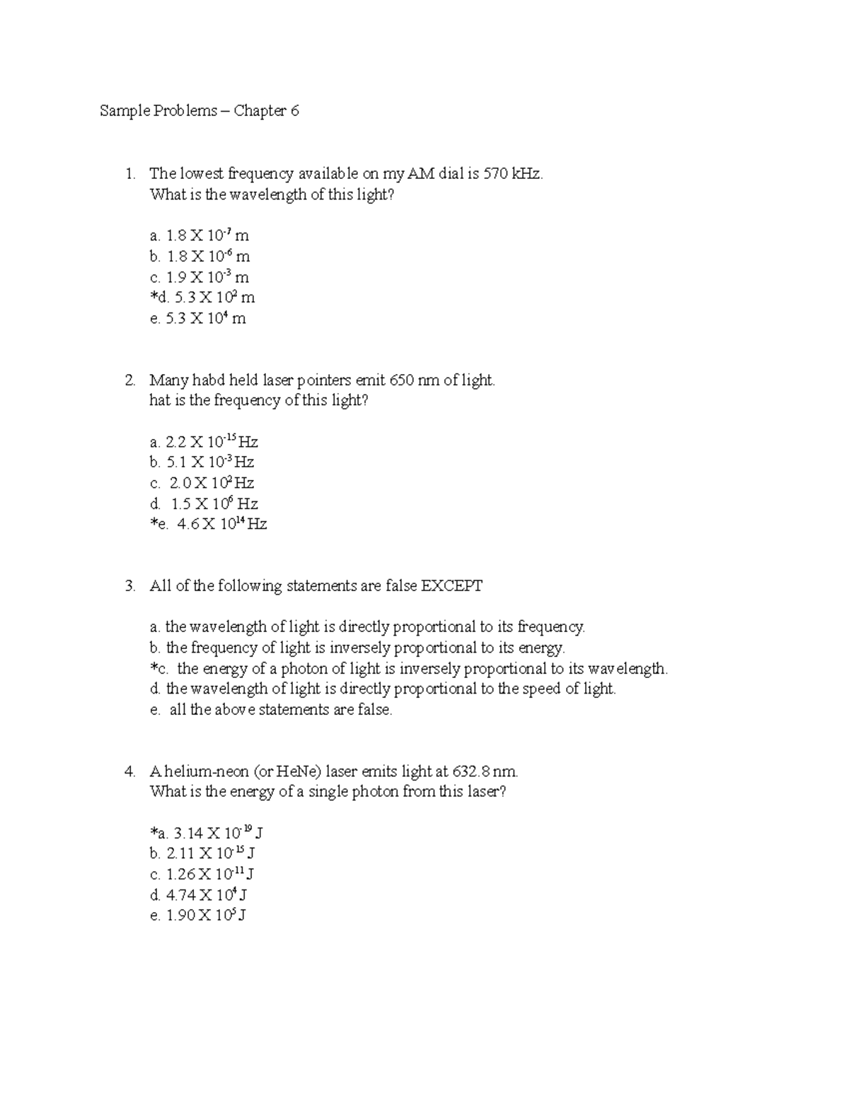 Sample Problems Chapter 6 answers - Sample Problems – Chapter 6 1. The ...