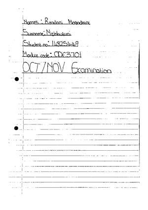 CDE3701 - Assignment 2 - CDE Assignment 2 Name: Student Number: Module Code: Unique Number: Due ...
