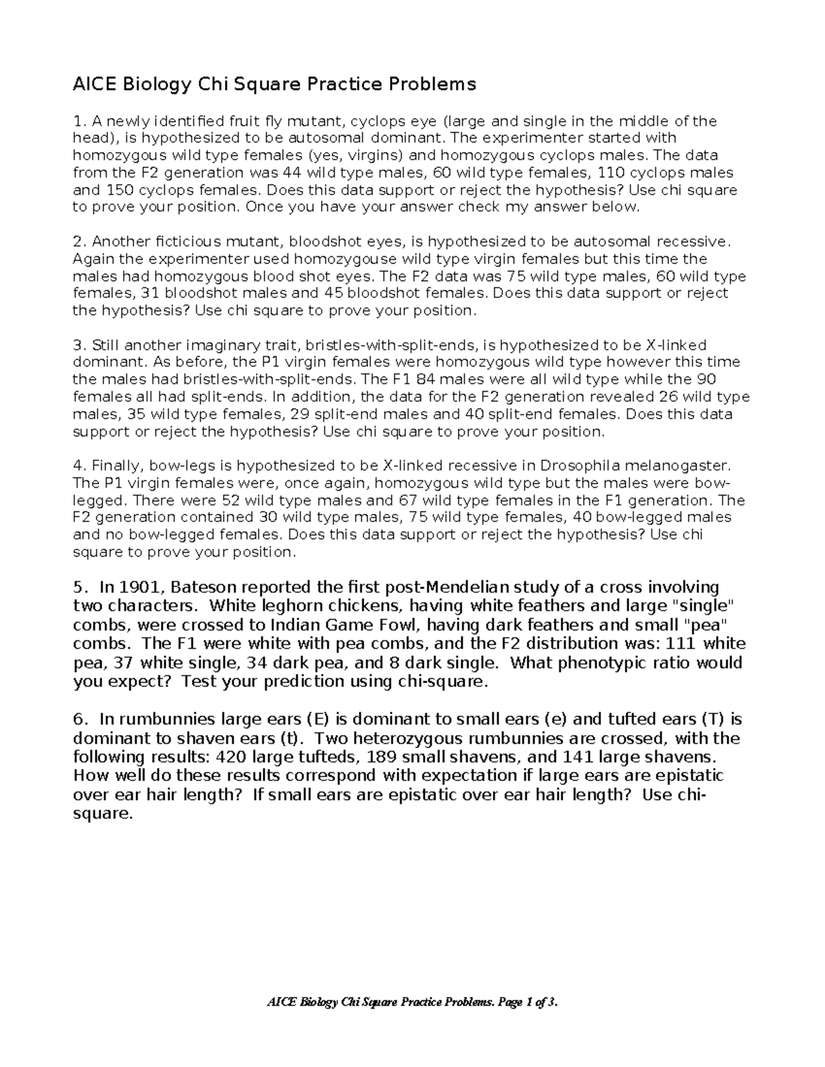 Chi Square Practice 2 - Important chart - AICE Biology Chi Square ...