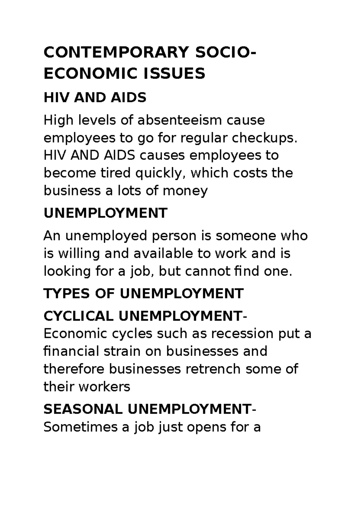 Business roles copy - CONTEMPORARY SOCIO- ECONOMIC ISSUES HIV AND AIDS ...