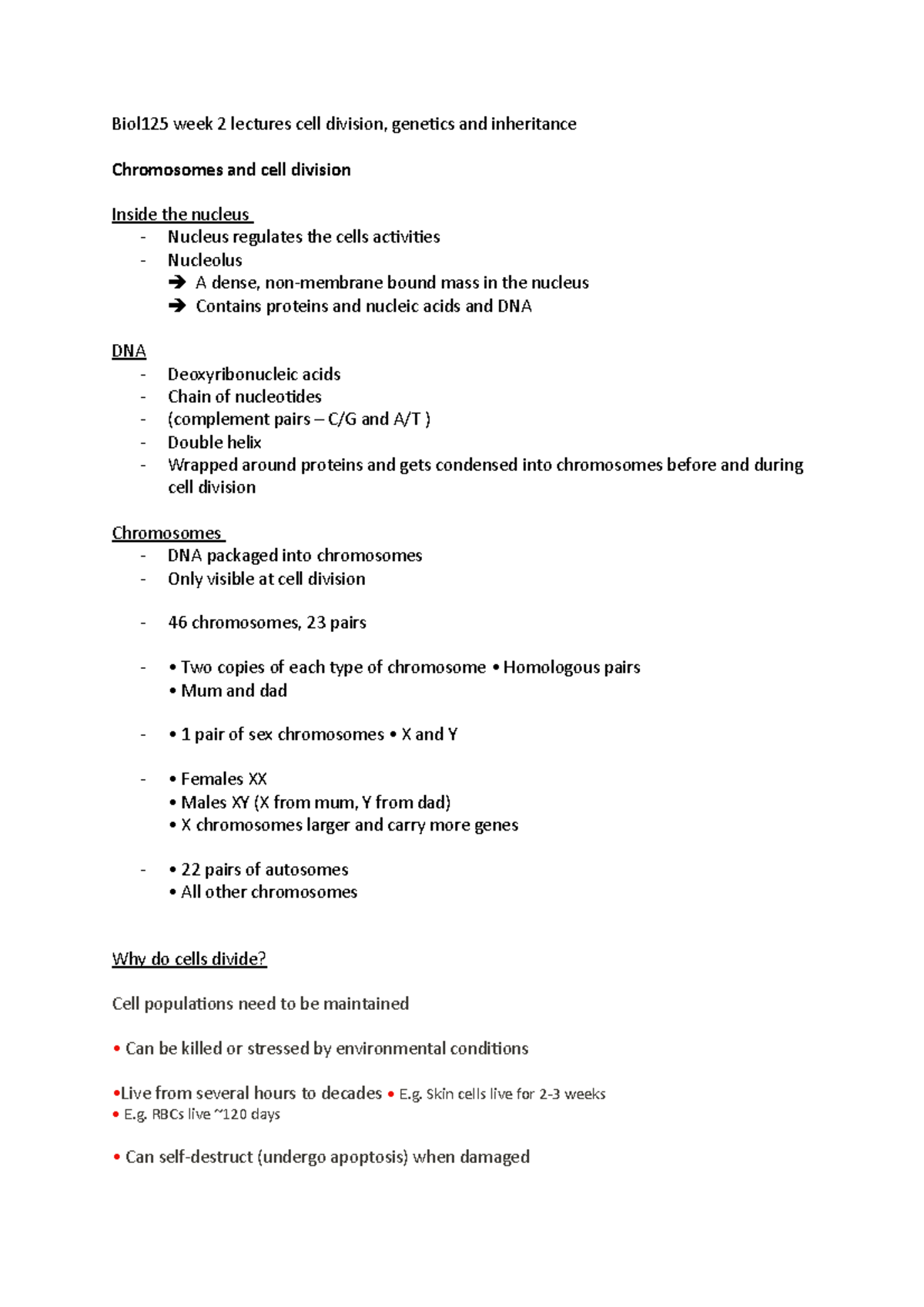 Biol125 week 2 lectures cell division - Biol125 week 2 lectures cell ...