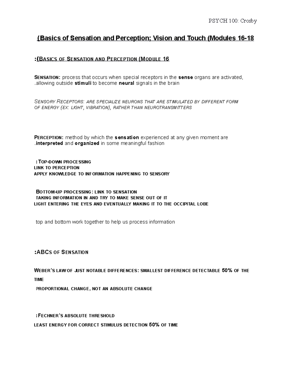 Section 5 - (Basics of Sensation and Perception; Vision and Touch ...