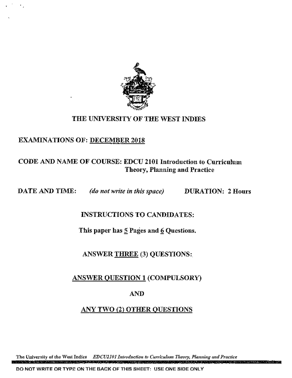 Exam 6 December 2018, questions - Introduction to Curriculum Theory and ...