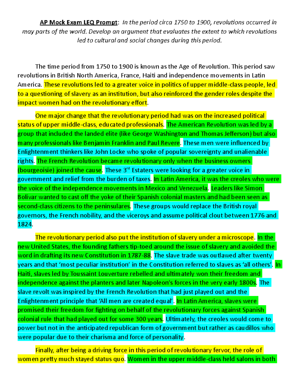 AP Mock Exam Model LEQ Essay - Key - AP Mock Exam LEQ Prompt : In the ...