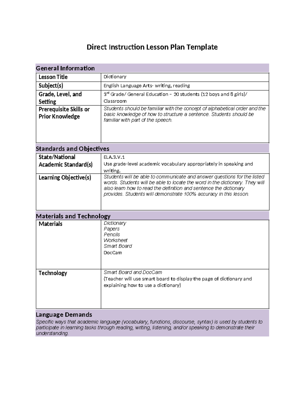 C909 task 1 - Coursework - Direct Instruction Lesson Plan Template General Information Lesson ...