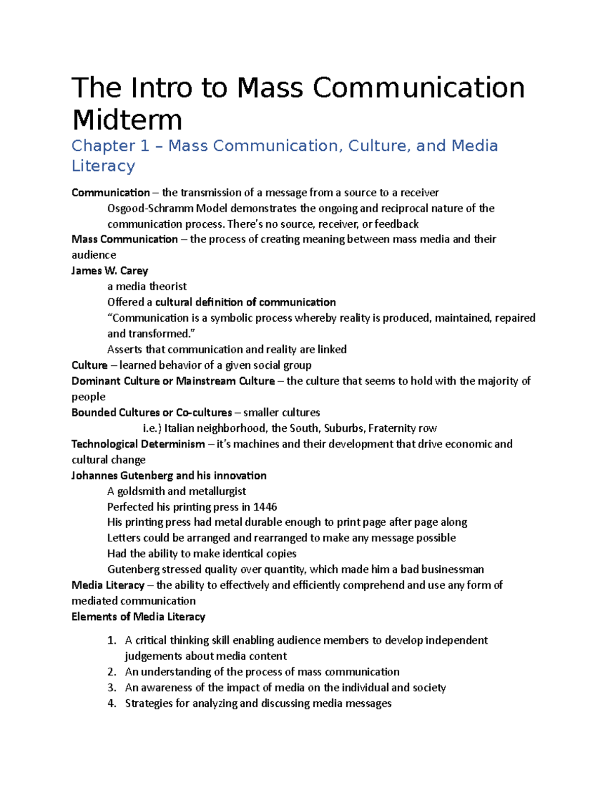 Intro To Mass Communication Midterm - The Intro to Mass Communication ...