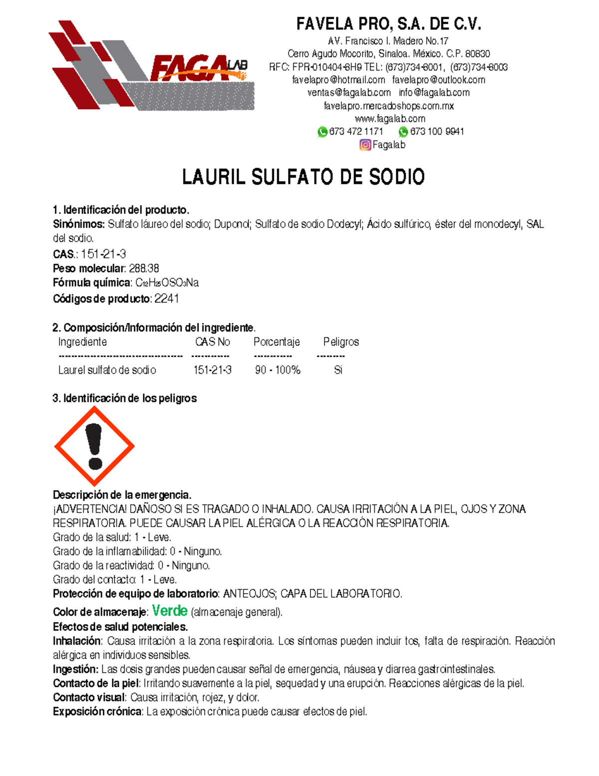 Lauril-sulfato-de-sodio - LAURIL SULFATO DE SODIO Identificación del ...