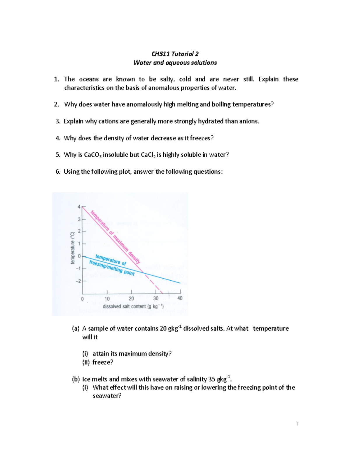 Week 3 Water aqueous solutions - 1 CH311 Tutorial 2 Water and aqueous ...