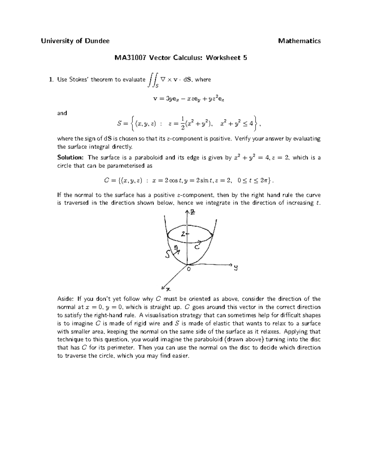 Worksheet 5 - wsheet5 sol - University of Dundee Mathematics MA31007 ...
