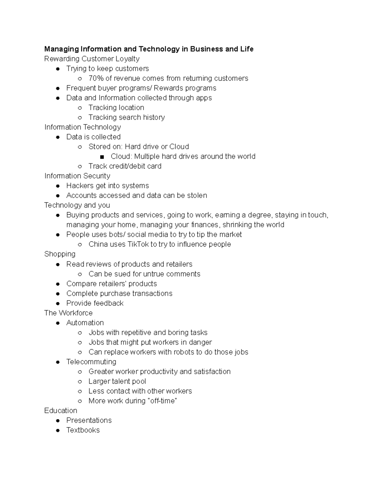 BUS-101 - Chapter 2 - Managing Information and Technology in Business ...