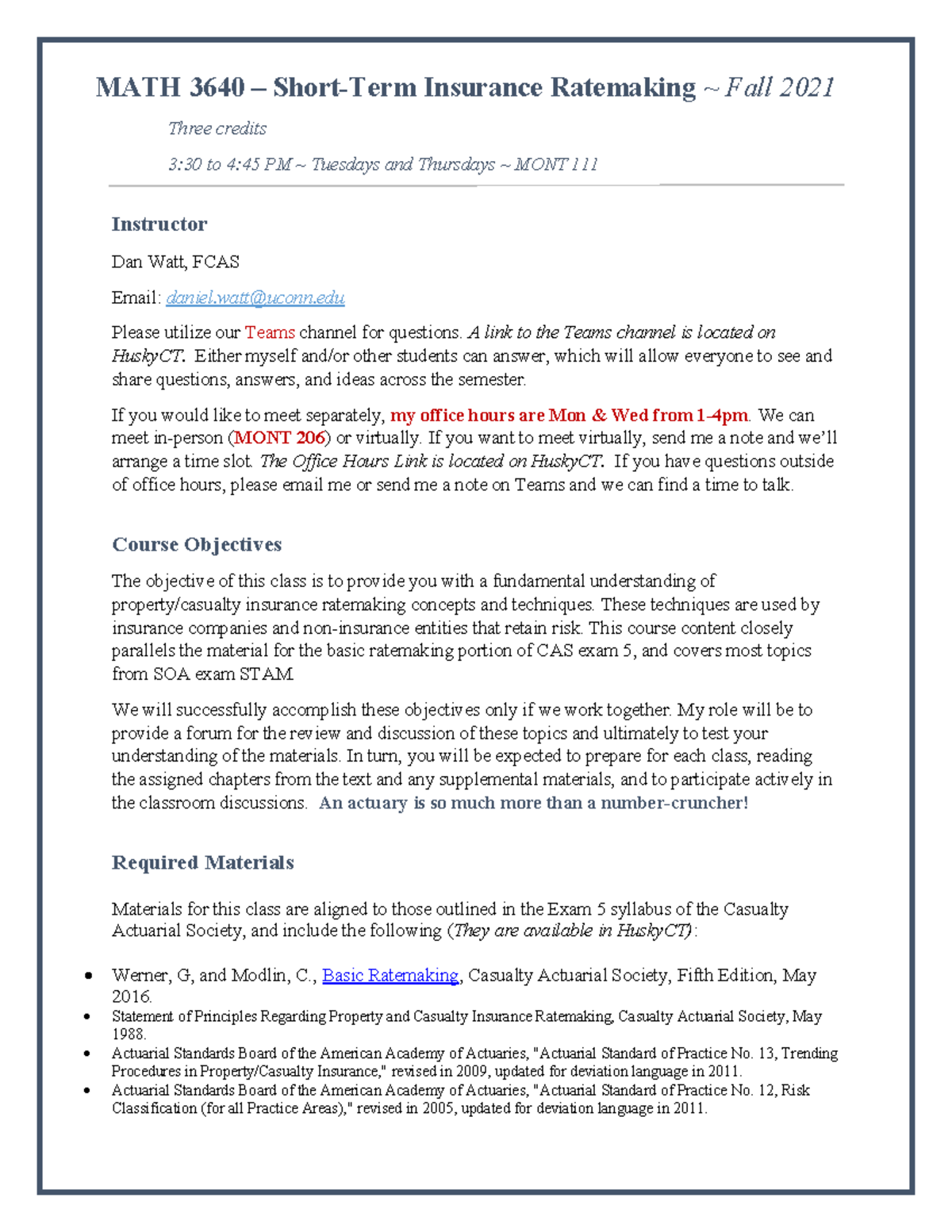 MATH 3640 Watt F21 Syllabus - MATH 3640 Insurance Ratemaking Fall 2021 ...