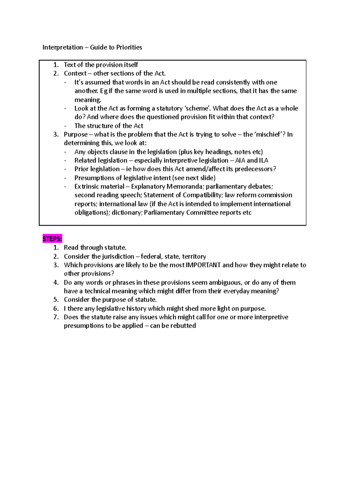 Interpretation Quick Guide - Interpretation – Guide to Priorities 1 ...