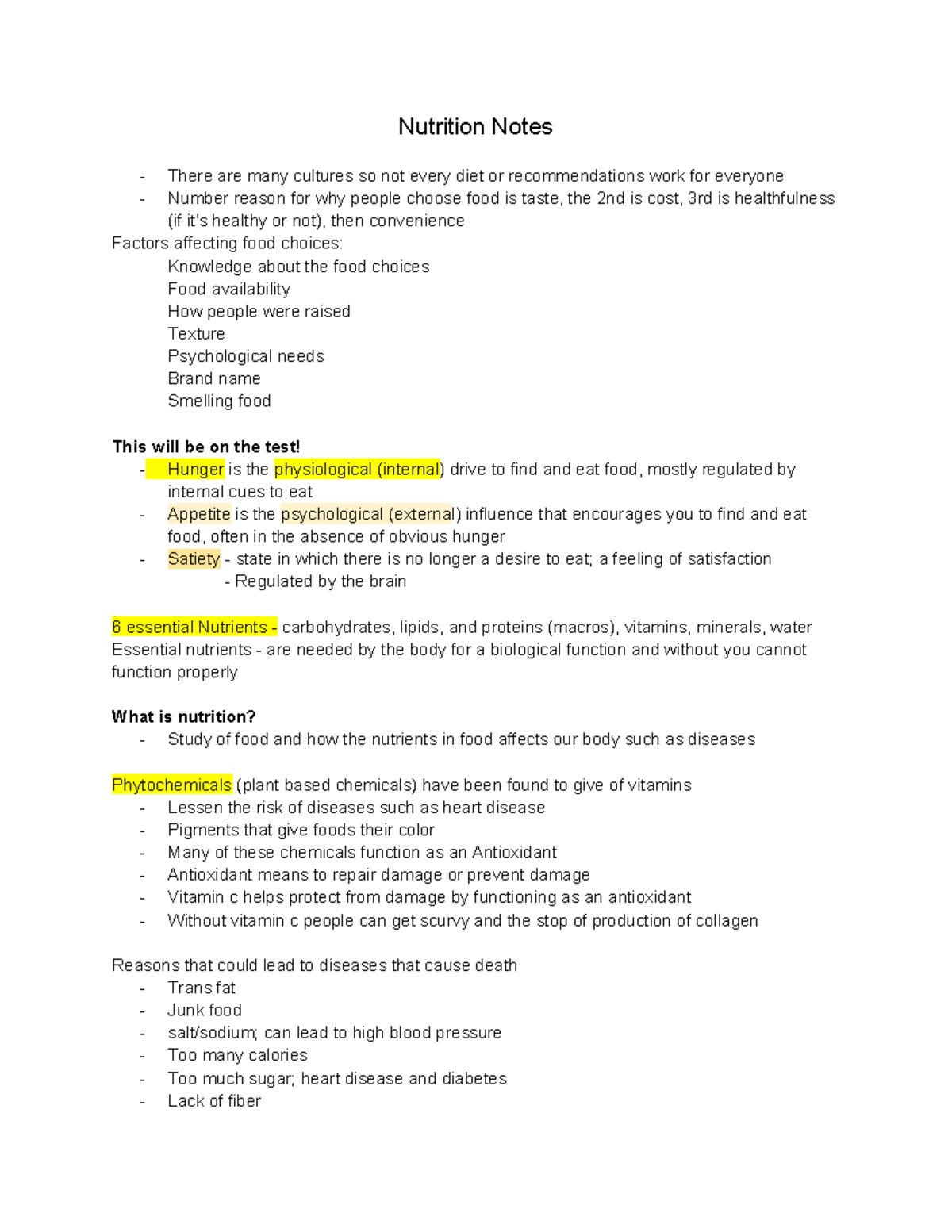 Nutrition Notes - Nutrition Notes There are many cultures so not every ...