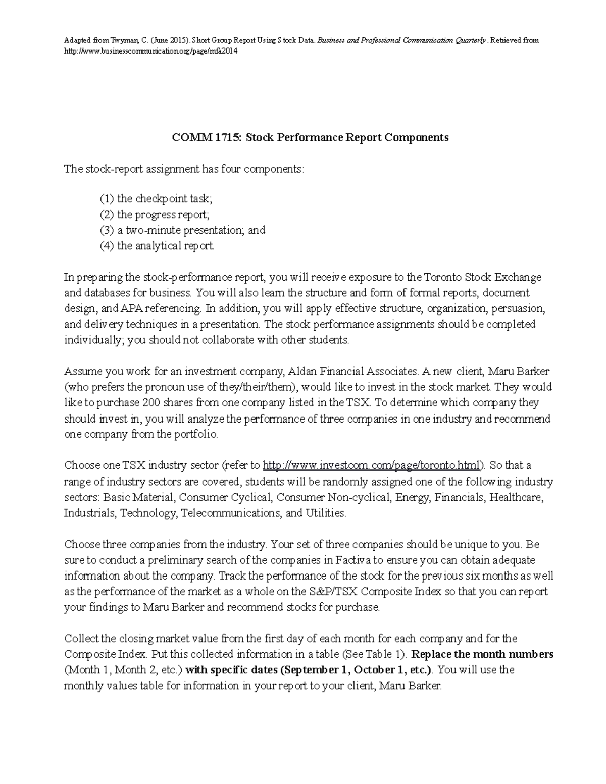 Stock Performance Report Components - In preparing the stock ...